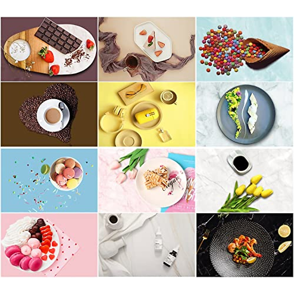 iprotech 6PCS 12Patterns Double-Sided Photography Background Paper with Stand, Waterproof Reusable 34x23in Morandi Marbles Photo Tabletop Backdrops for Food Jewelry Cosmetics Makeup