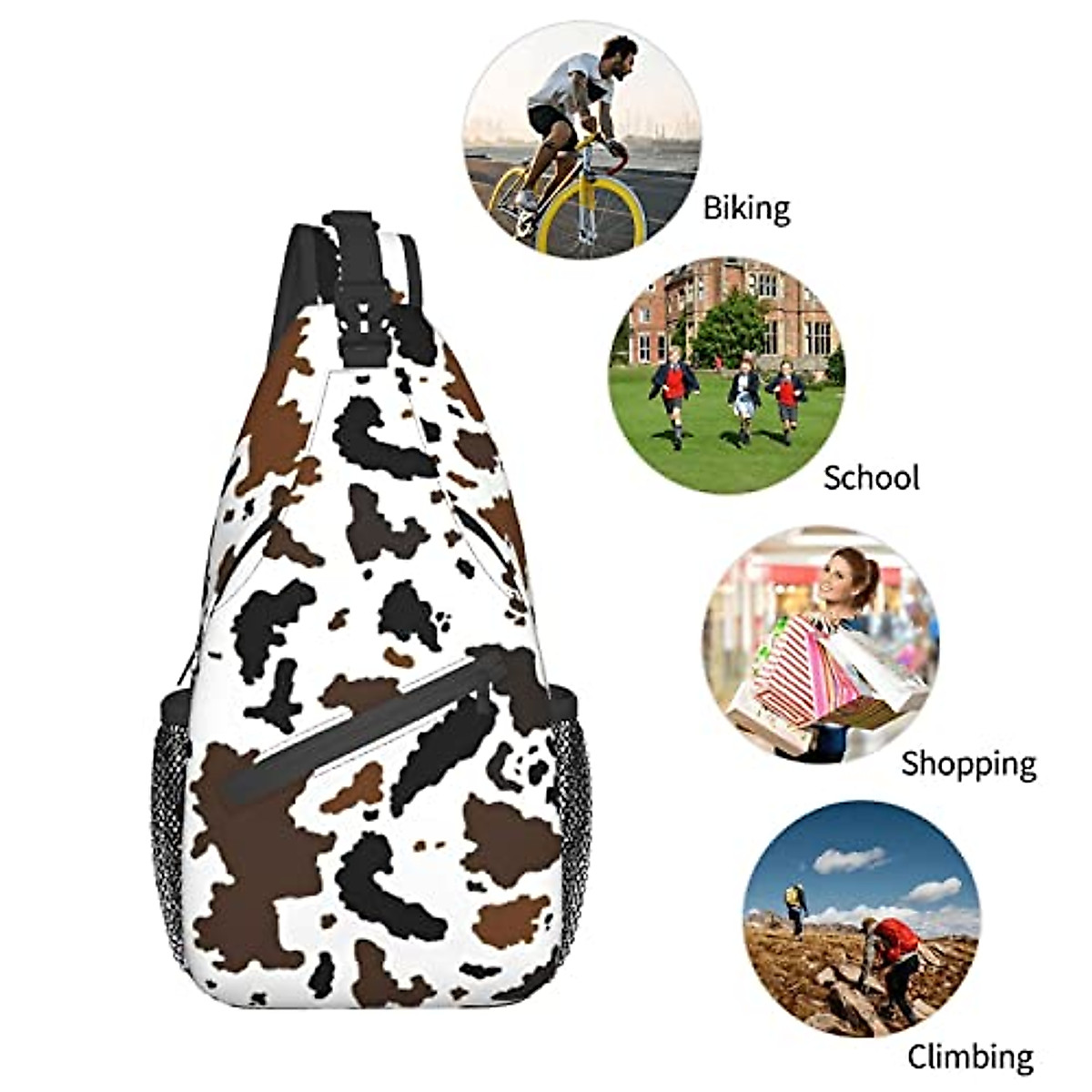 Cow Print Sling Backpack,Crossbody Sling Bag Travel Hiking Daypacks Pattern Rope Chest Shoulder Daypack For Men Women