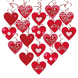 48 Pcs Valentines Day Decoration Hanging Swirls Valentines Day Decoration Red Heart Decor Hanging Swirls for Valentine Day Decorations Valentines Day Decor Valentine Decorations for Classroom