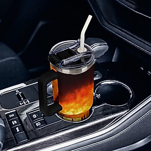NVBSKKDH Firefighter Fireman Flame 40 Oz Stainless Steel Tumbler with Handle & Straw Double-Walled Vacuum Insulated Travel Mug for Hot/Cold Drinks, Reusable Thermal Cup for Car Cup Holder