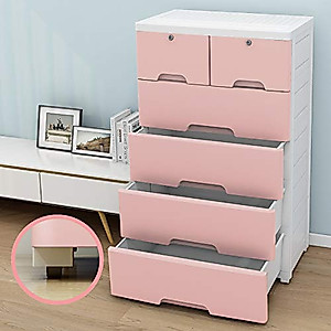 Nafenai Plastic Drawers Dresser,Storage Cabinet with 6 Drawers,Closet Drawers Tall Dresser Organizer for Clothes,Playroom,Bedroom Furniture, Pink