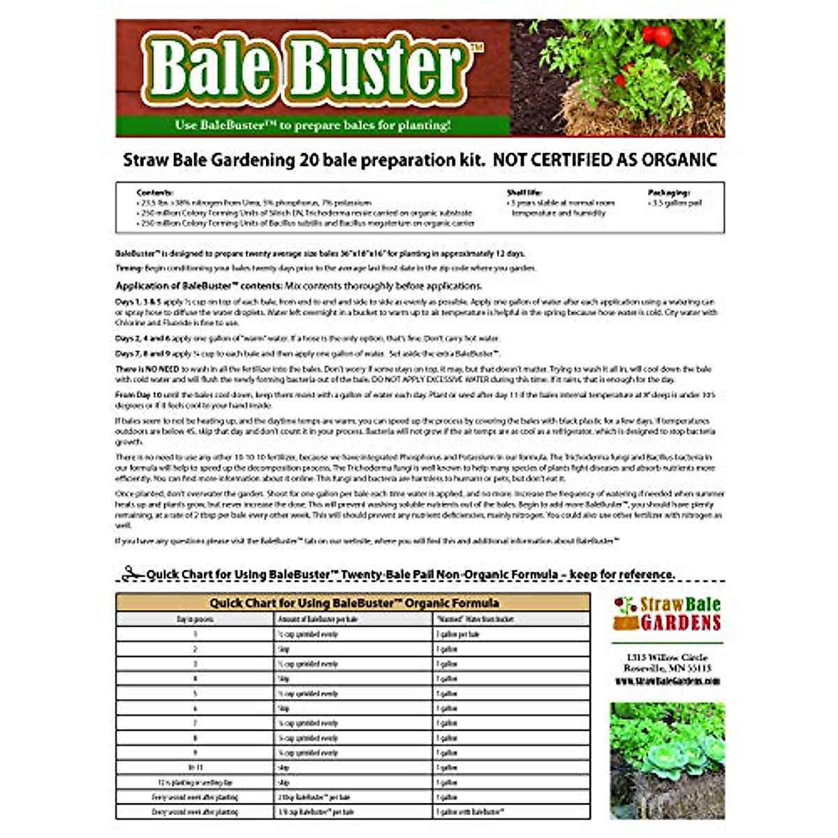 BaleBuster Straw Bale Gardening Twenty Bale Preparation kit Traditional Refined NPK Formulation 24 lbs (not Organic)