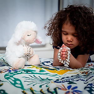 Blessed Plush Lamb 8.5 inches with Rosary Set for First Communion, Christening, Baby Rosary Baptism Gifts for Girl, Baptism Gifts for Boys Rosary for Kids