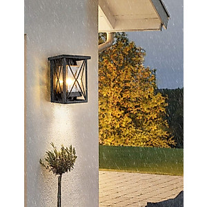 EERU Outdoor Wall Sconce Modern Exterior Wall Mount Porch Lights Black Metal with Seeded Glass Waterproof Outdoor Wall Light Fixtures Outside Lighting for House Garage Front Door Patio Garden