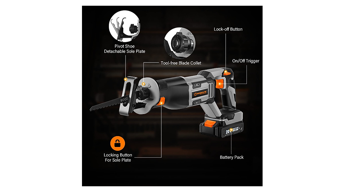 WORKSITE 20V Cordless Reciprocating Saw - Powerful & Versatile