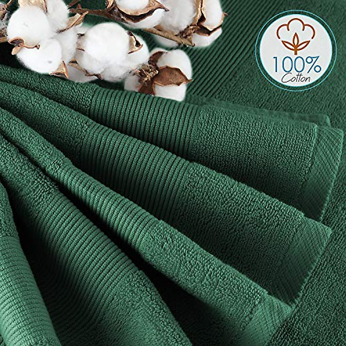 Hearth & Harbor Bath Towels for Bathroom - 100% Ring Spun Cotton Luxury Bathroom Towels - Ultra Soft & Highly Absorbent, Bath Towels Set of 6 - Hunter Green