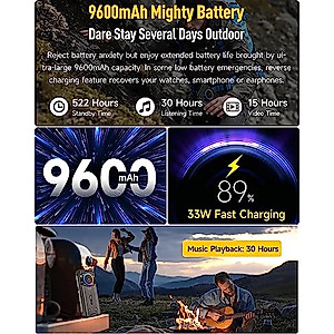 Ulefone Rugged Unlocked Phones 2023, Armor 21 122db Louder Speaker, 16+256GB, 9600mAh, 64MP+24MP Cameras, Android 13, IR Blaster, uSmart/Dock Charge Supported Rugged Smartphones T-Mobile, Black