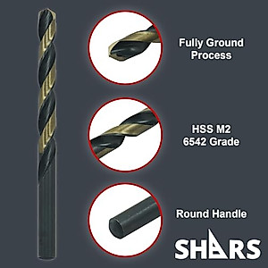 Shars A to Z 26 Pcs HSS Heavy Duty Black & Gold Finish Jobber Drill Set 135° Point Angle 404-2934 S)