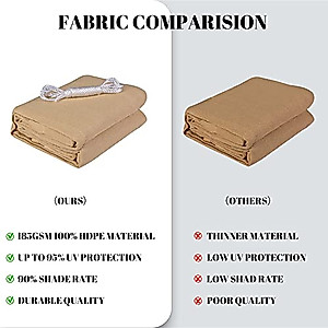 HENG FENG Sun Shade Sail Rectangle 10'x13' Sand UV Block Canopy 185GSM for Outdoor Patio Lawn Garden Pergola Backyard