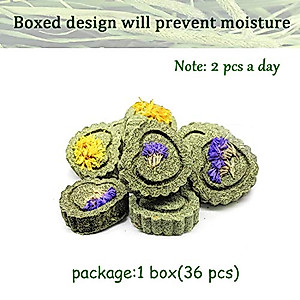 36 Pcs Bunny Chew Toys,Natural Organic Timothy Hay Handmade Grass Cakes Molar Snacks Treats for Bunny Chinchilla Guinea Pig Dwarf Rabbit Improves Teeth Health