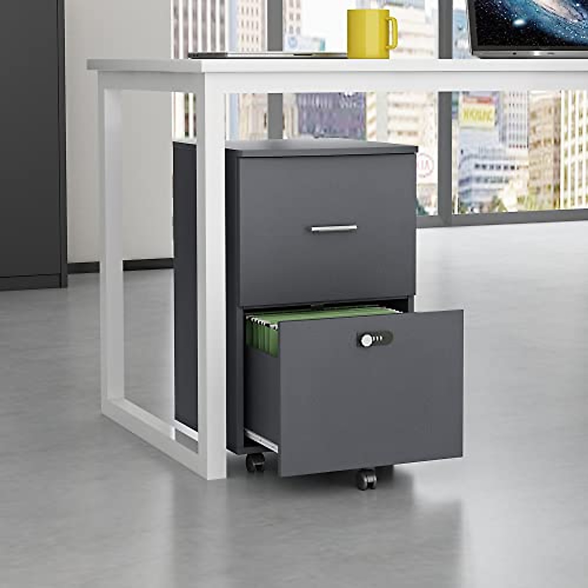 WelFurGeer File Cabinet for Home Office, 2 Drawer Filing Cabinet with Coded Lock, Mobile File Cabinets for Legal/Letter/A4 File, Black