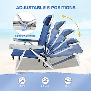 RedSwing Portable Backpack Beach Chair, Multi-Position Folding Low Beach Chair for Adults, Aluminum Heavy Duty Compact Chair for Concert, Beach, Picnic, 2 Pack of Blue
