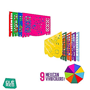 OLÉ RICO - Mariachi Banner, Plastic Papel Picado Banner, Mexican Party Banner, Mexican Themed Party Decorations, Fiesta Party Decorations, Authentic Mexican Decorations, 16 x 13 in 16 ft. Long, 10 Count (Pack of 10)