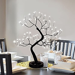 FUCHSUN Tabletop Tree Light Led Desk Lamp Artificial Tree for Home Office Decorative Branches for Party Halloween Holiday Battery USB Operated Bonsai with Timer (White Glow)