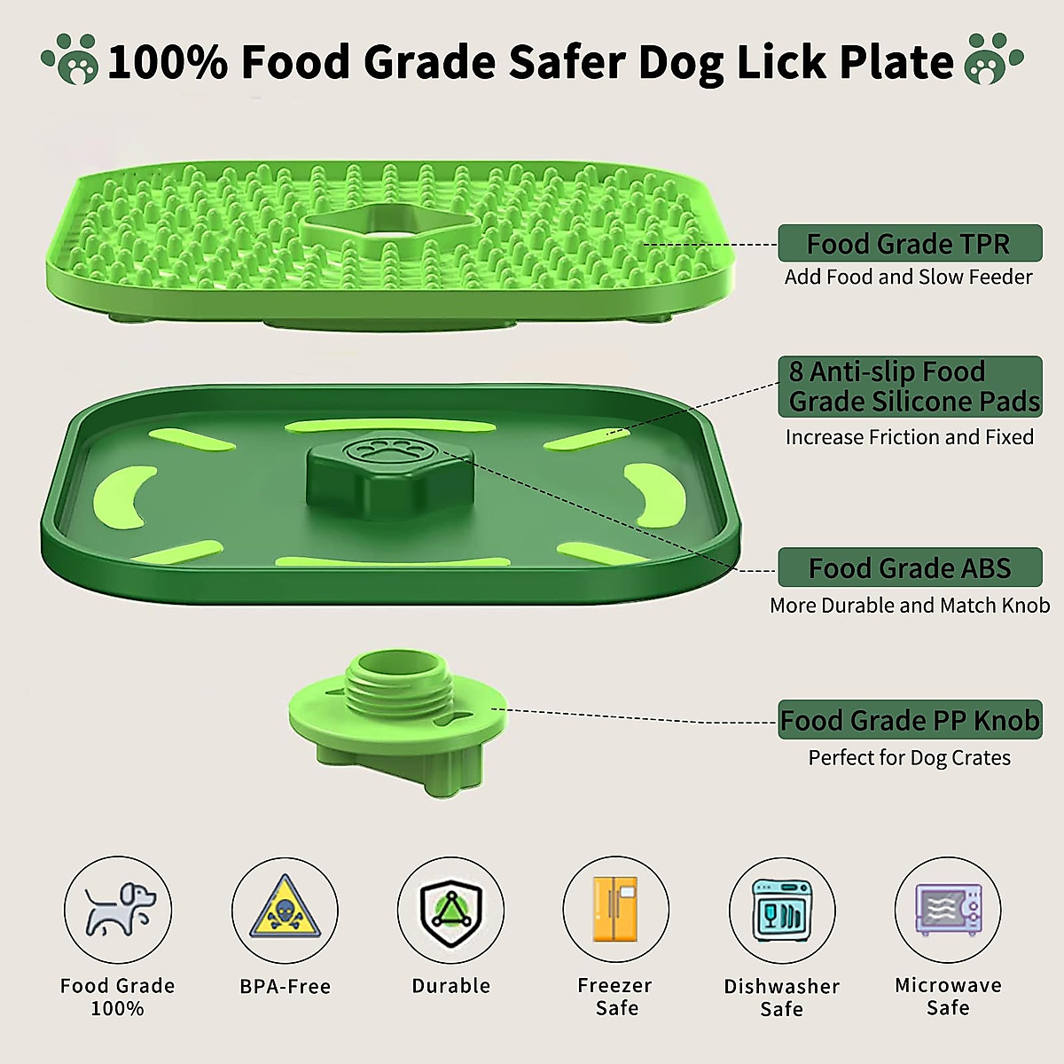 CIICII Dog Lick Mat for Dogs Crate, 2 in 1 Dog Slow Feeder Treat Mat (Large 7.1" Dog Licking Mat + Dog Crate Training Aid) with Silicone Anti-Slip Pad for Dogs/Cats Anxiety Reduction & Boredom Relief