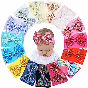 Yxiang 15PCS Baby Girl Nylon Headbands Big Bow Hairband 5" Glitter Bowknot headwrap for Baby Girls Newborn Infant Toddlers Kids -15 Colors