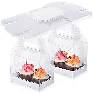40 Pack Small Clear Gable Bakery Gift Boxes with Handle, Christmas Treat Box Candy Treat Gift Box for Party Pastry Dessert Cookies Birthday Holiday Valentine Birthday Shower (5.12 x 3.15 x 3.93")