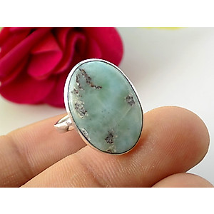 Natural Larimar Ring, Women's Ring, Statement Ring, Simple Bezel Gemstone Ring, (Size- 6.5 USA) Blue