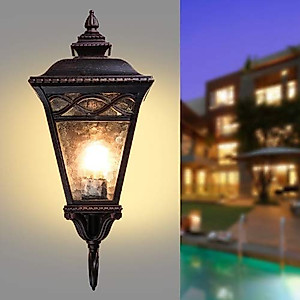 PEHUB European Outdoor Waterproof Wall Sconce Lamp Traditional Classical Upside Down Lighting Fixture Antique Balcony Aisle Patio Glass Wall Light Lantern Garden Outside Wall Spotlights Exterior Light