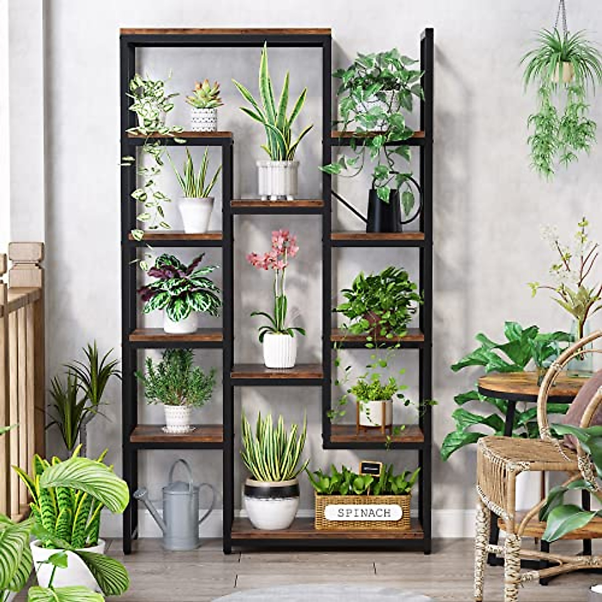 LITTLE TREE 70.9” Tall Bookshelf Industrial Bookcase for Living Room Home Office,Brown