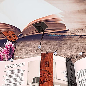 Wood Bookmark, Bookmarks for Men, Handmade Natural Wooden Carving Dragon and Phoenix Bookmarks Box Set for Teachers Appreciation, Birthday, Gift, Graduation Season, Book Lovers (4Pieces)