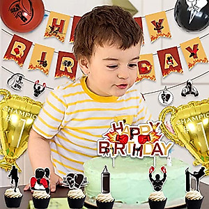 Boxing Match Birthday Party Decorations Fight Theme Party Supplies with Birthday Banner, Cake Toppers, Boxing Garland, Latex Balloons for Wrestling Fight Sports Theme Birthday Decoration