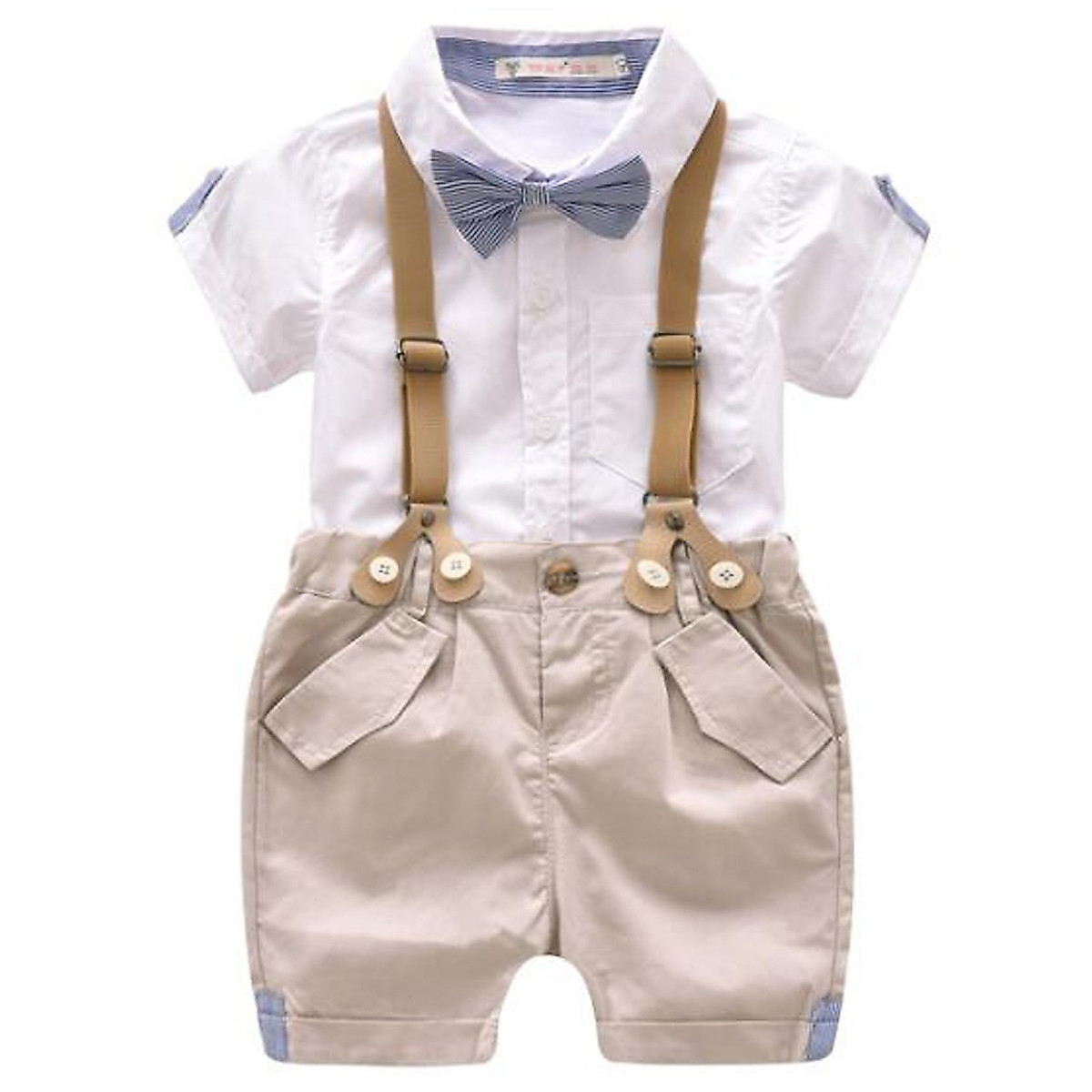 EGELEXY Toddler Baby Boys Gentleman Outfits Short Sleeve T-Shirt+Bib Pants+Bow Tie 12Pcs