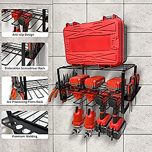 Polgar's Power Tool Organizer With Charging Station,Drill Holder Wall Mount,Garage Storage Shelves for Organization and Storage,Heavy Duty Pegboard Wall Organizer Set Solid Metal Black