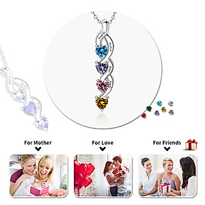 MissNaNa 925 Sterling Silver Personalized Mothers Necklace with Simulated Birthstones Engraved 1-6 Names Custom Love Heart Pendant Family Necklace for Women Mother Grandma Wife