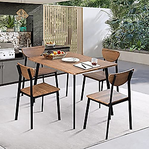 Lamerge 5-Piece Dining Table Set, Kitchen Table Set for 4, Industrial Dining Table and Chairs Set with Metal Frame, Kitchen Table and Chairs for Small Space, Apartment, Rustic Brown