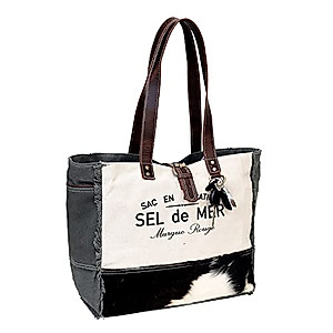 CLA Upcycle Canvas Bag, Handmade Canvas Bag With Leather, Canvas Tote Bag, Canvas Shoulder Bag, Canvas Handbag for Women (Brown Leather - Hair on)