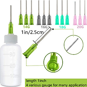 Expesumas 6 Pcs Glue Applicator Bottles, 30ml Plastic Squeezable Dropper Bottles with Blunt Needle Tip 14ga 16ga 18ga 20ga for Glue Applications, Paint Quilling Craft and Oil