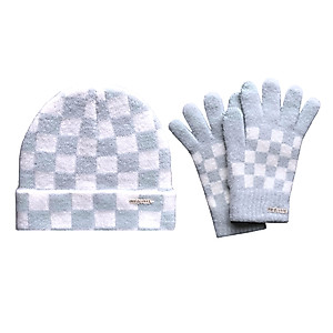 Steve Madden Women's Checkered Touch Fleece Gloves (Blue - White)