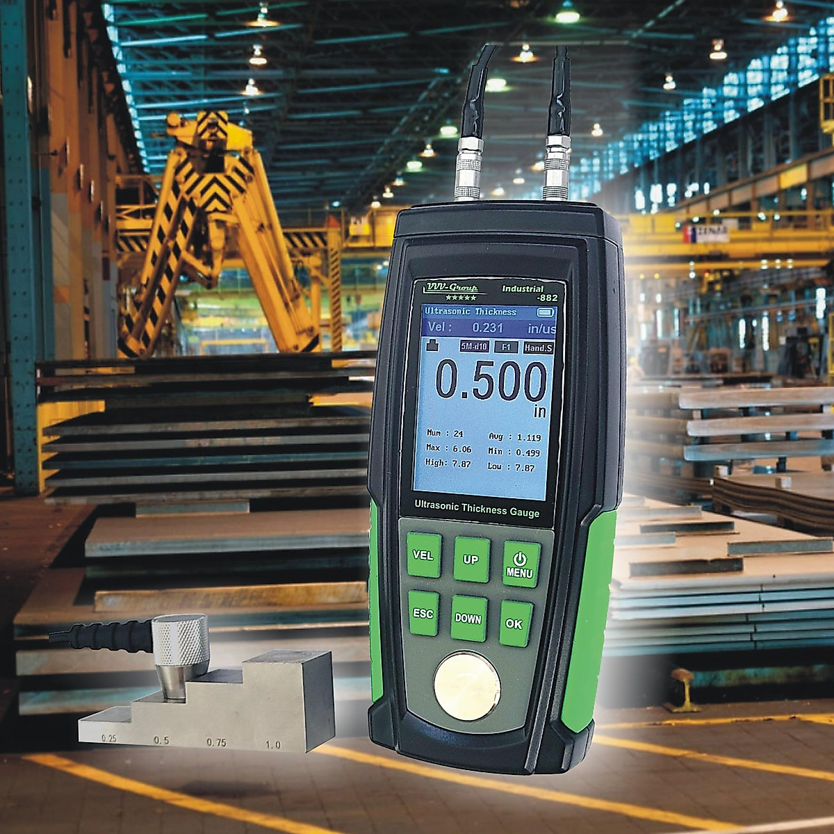 Ultrasonic Thickness Gauge Industrial-882 / Steel, Metals, Plastic, Glass, PVC, Pipes Thickness Gauge Meter – Range 0.039 to 8.85 inch| 2.4” HD Color LCD | Auto Calibration (All materiаl)