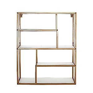 Balsa Circle 22 in Gold 4 Tier Rectangle Metal Geometric Hanging Shelf White Wood Party Events Reception Home Decorations Supplies
