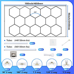 ALLYES Hexagon Ceiling LED Light - Hexagon Garage Light 552W 66240LM High Brightness, 3000K/4500K/6500K Adjustable with WiFi Smart Switch, Aluminum Hex Grids Lights for Car Dealer, Shop, Gym