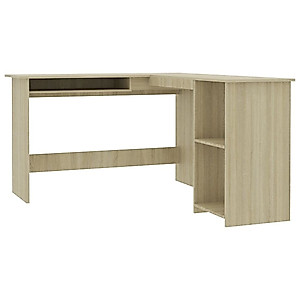 QZZCED L-Shaped Corner Desk,Modern Computer Desk,Workstation,PC Laptop Table,with Pull-Out Keyboard Tray and 2 Open Shelves Sonoma Oak 47.2"x55.1"x29.5" Chipboard