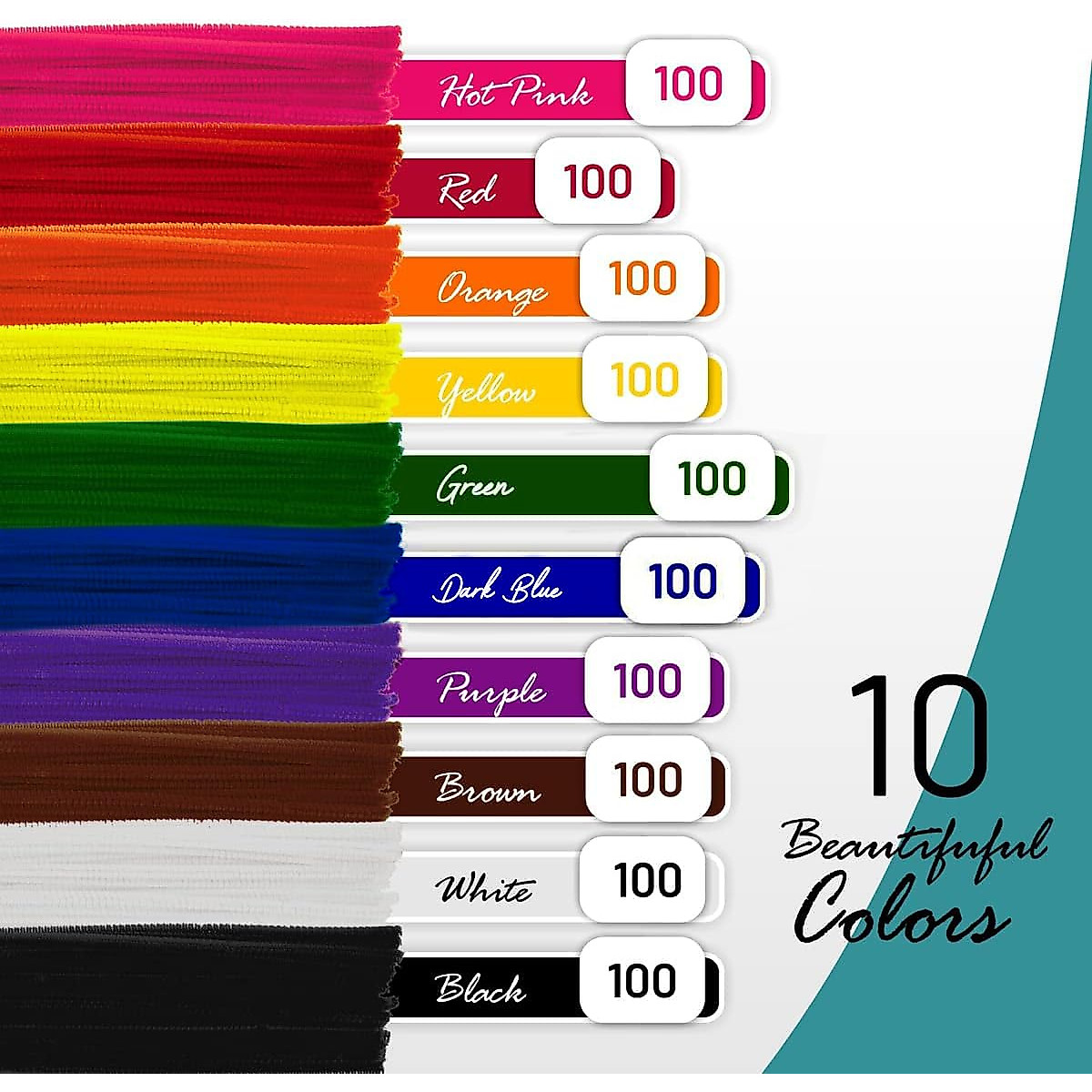 Pipe Cleaners- 100 Pc. Pipe Cleaner Assorted Colors 12” Chenille Stems, Pipe Cleaners Craft, Fuzzy Sticks Great Craft Supplies DIY Art & Craft Projects| 6mm x12 inch