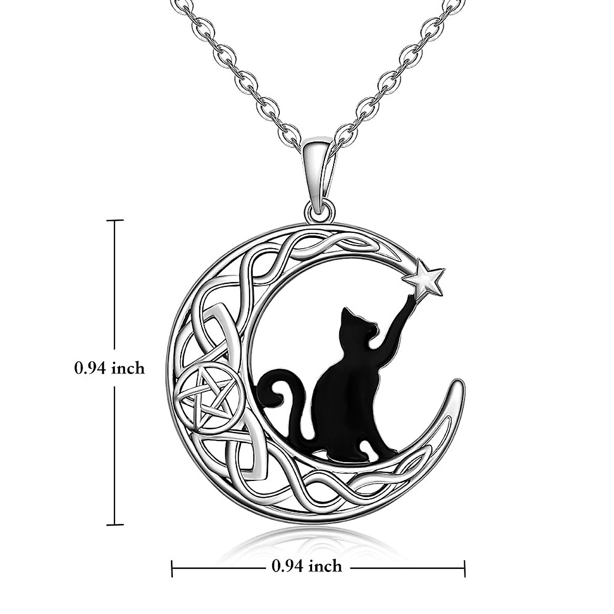 Fenthring Black Cat Necklace Sterling Silver Crescent Moon Celtic Knot Cat Necklaces for Women Cute Animal Infinity Pentacle Cats Halloween Christmas Holiday Jewelry