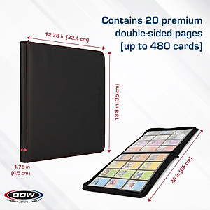 BCW 12-Pocket Zipper-Folio LX Trading Card Binder (Black) | Card Collection Binder with 480 Card Capacity | Archival Safe Pages | Secure Wrap-Around Zipper | Pocket Trading Card Holder Album