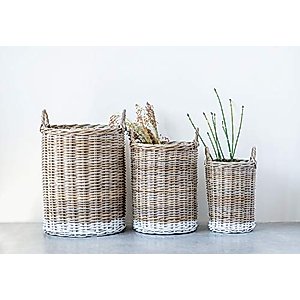 Creative Co-Op Beige Rattan White Dipped Base & Handles (Set of 3 Sizes) Baskets