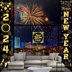 Happy New Year Decoration Set New Year Porch Sign Welcome New Year Banner Hanging Decoration for Indoor/Outdoor New Year Decoration New Year Party Gold New Year (2023)