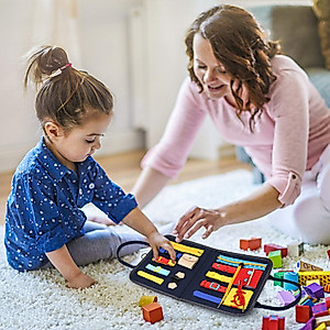 FBve Toddler Busy Board, Montessori Basic Skills Activity Board for Fine Motor Skills & Learn to Dress - Educational Learning Toys for Toddlers - Sensory Toy for Airplane or Car Travel