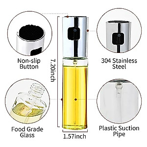 Oil Sprayer for Cooking, 100ml olive oil spray bottle, Oil mister spray for air fryer, Baking, Salad Dressings, Grilling (Glass Bottle,100ml/3.4 oz) (silver)