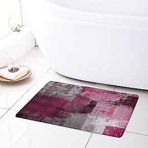 LB Pink and Grey Shower Curtain Sets with Rugs Country Retro Abstract Texture Geometric Pattern Fabric Shower Curtain with Hooks Modern Watercolor Bathroom Curtains Shower Set, 70x70 inches