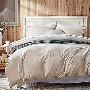 Anluoer Duvet Cover Queen Size,Beige Duvet Cover Set with Buttons Closure, Ultra Soft Washed Microfiber Bedding Comforter Cover with 2 Pillowcases for All Season(Beige, 90x90 inches, 3 Pieces)