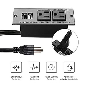 Conference Recessed Power Strip Socket with USB Ports,Table Power Strip,Desktop Charging Station with 2-Outlets and 2 USB Ports