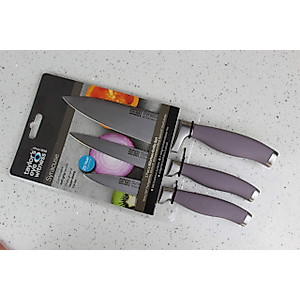 Taylors Eye Witness Syracuse Kitchen Knife 3pce Set - Paring 8cm/3.5”, Chefs 15cm/6” & Cooks All Purpose 13cm/5” Cutting Edge. Ultra Fine, Razor Sharp Blade. Soft Textured Grip Berry Colour Handle
