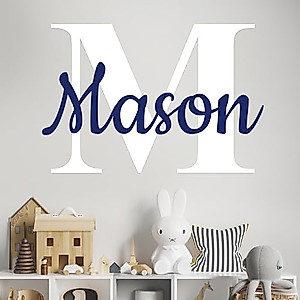 Personalized Name & Initial Vinyl Wall Decor I Nursery Wall Decal for Baby Boy & Girl Decoration I Stickers for Kids I Multiple Options for Customization (Wide 30" x 20" Height (Medium))