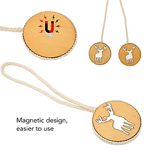 2 Pack Magnetic Curtain Tiebacks, Cute Deer Decorative Tie Backs Curtain Holdbacks for Drapes Wood Curtain Holders for Christmas Home Holiday Decor, No Screw